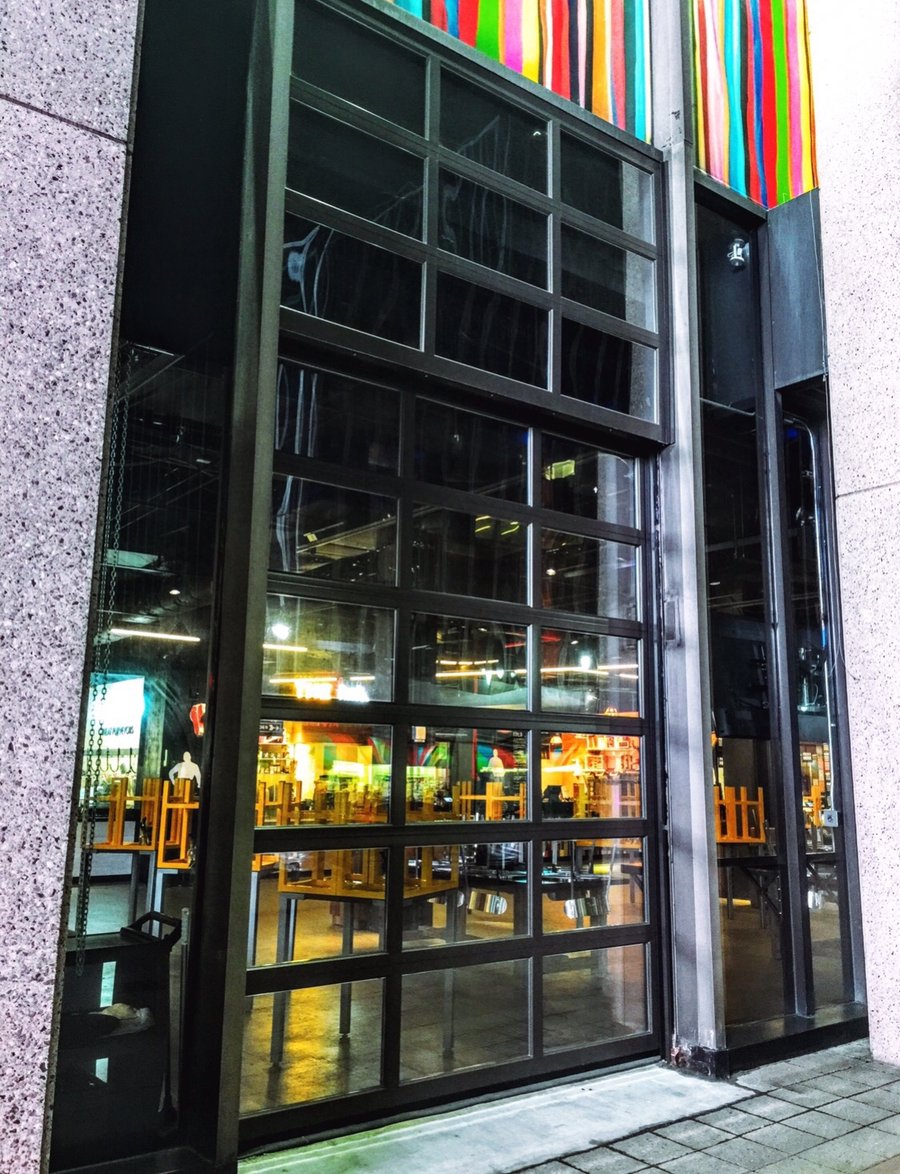 Glass & Aluminum Metal Rollup Gates for The Pennsy Food Hall